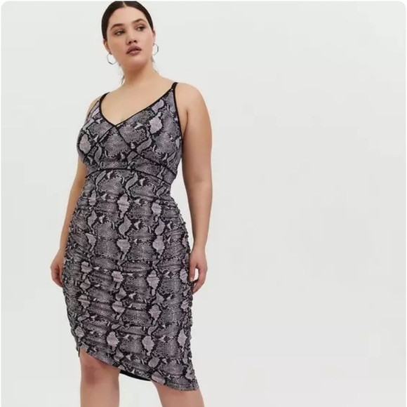 torrid | Dresses | Torrid Mauve Pink Snakeskin Print Studio Knit Ruched ...